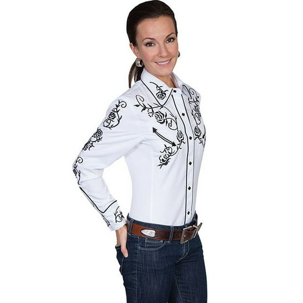 Scully Leather - Scully Western Shirt Womens Long Sleeve Snap Rose Vine ...