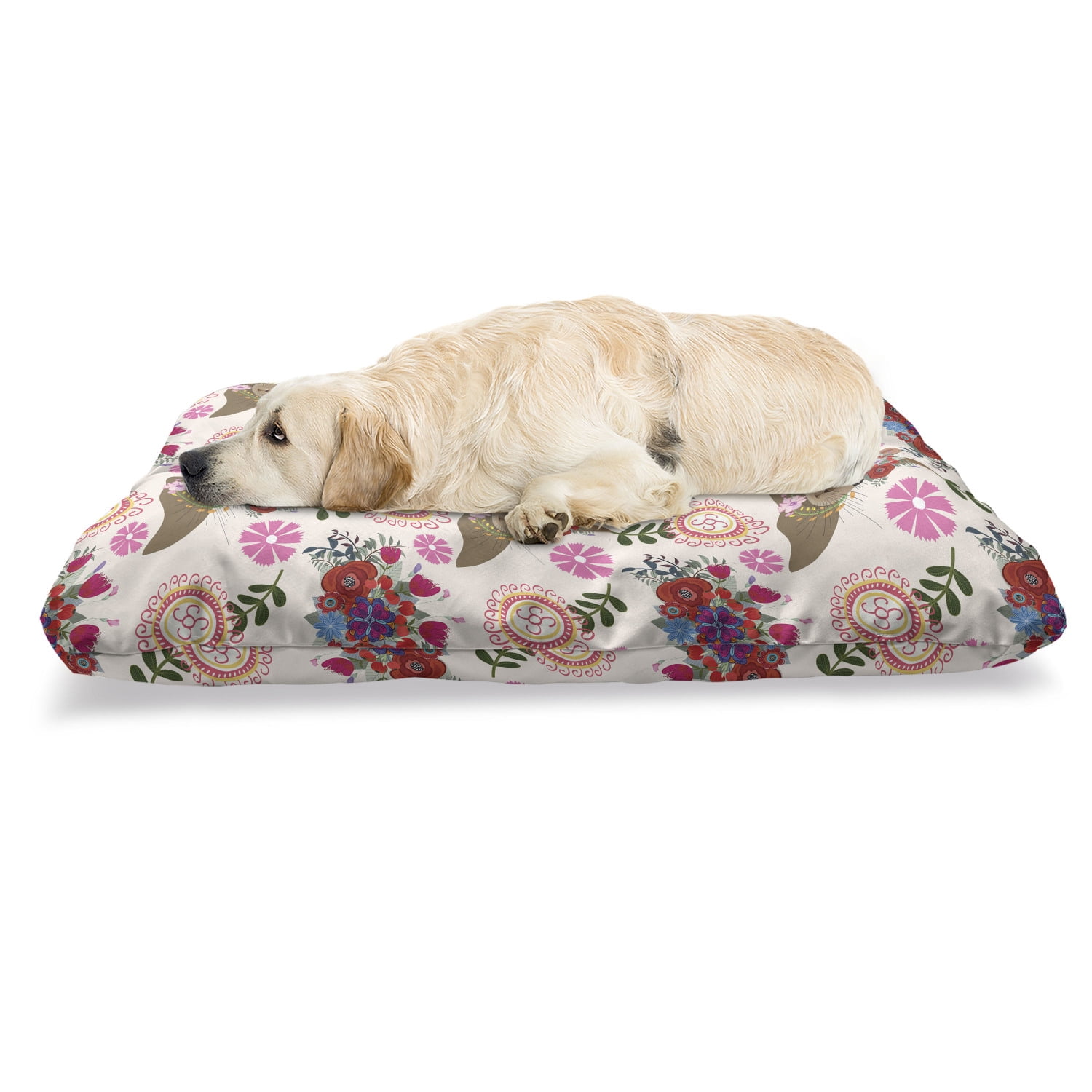 Floral Pet Bed, Composition of Spring Flower Bouquets Round Doodle ...