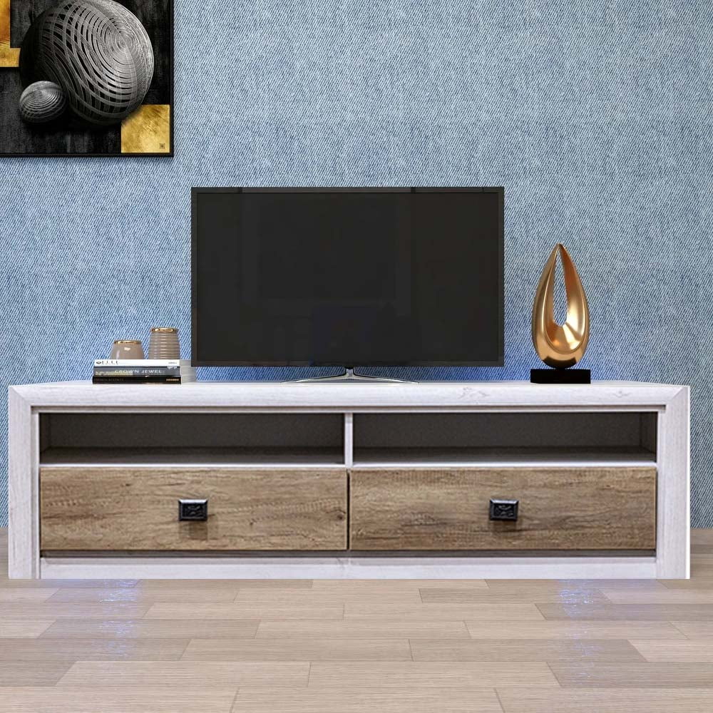 60” Inch TV Stand Console Entertainment Center with Two Drawers and Two ...