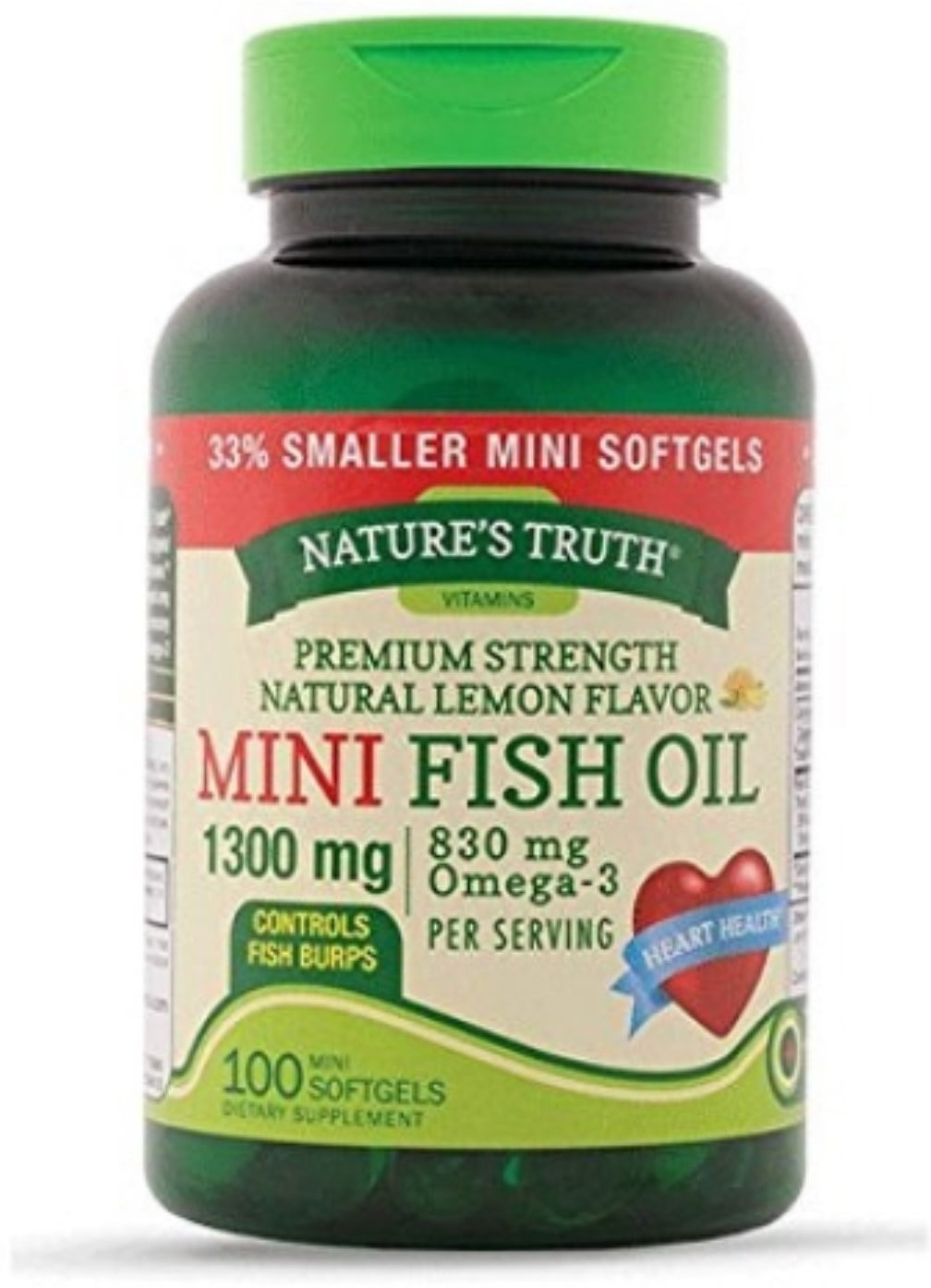 Nature's Truth Mini Fish Oil Omega 3, Lemon Flavor, 100 ea (Pack of 3 ...