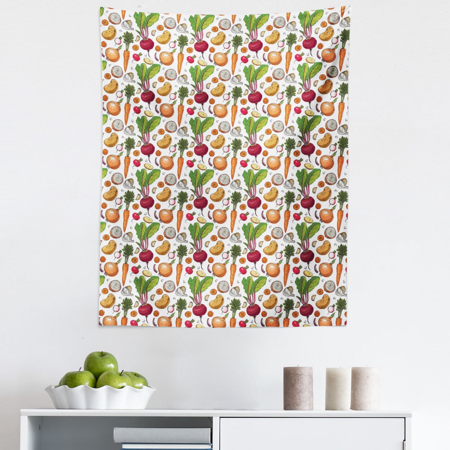 Vegetables Tapestry, Continuous Pattern of Sketchy Painted Healthy ...