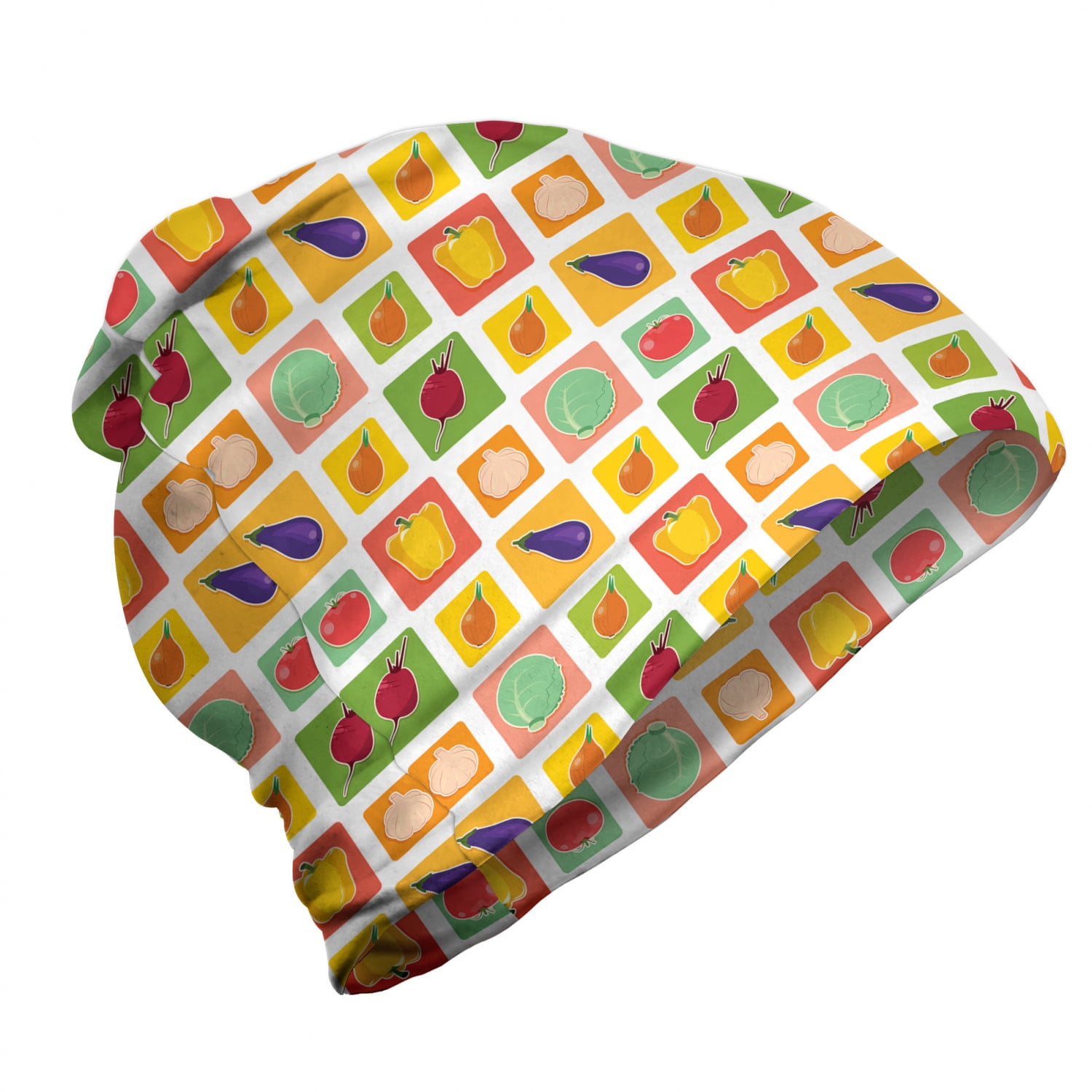 Vegetables Unisex Beanie, Foods in Vivid Squares, Hiking Outdoors ...