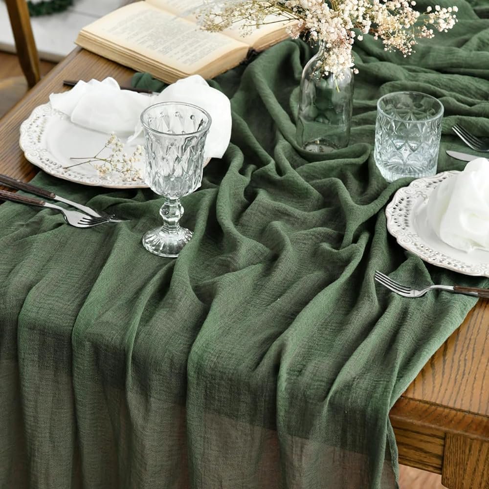 Click here for Artoid Mode Boho Gauze Forest Green Wedding Table... prices