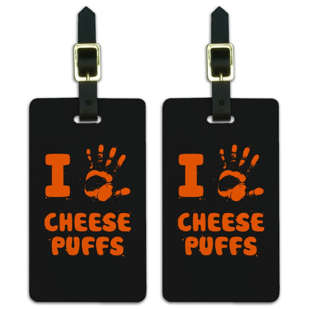 I Love Cheese Puffs Hand Print and Crumbs Funny Luggage ID Tags ...