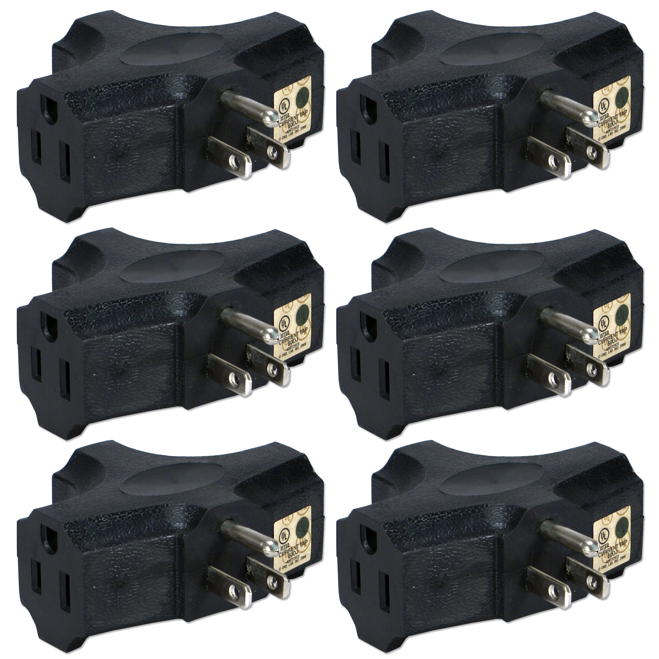 QVS 6-Pack 3-Outlets Space-Saver Grounded Power Outlet Splitter ...