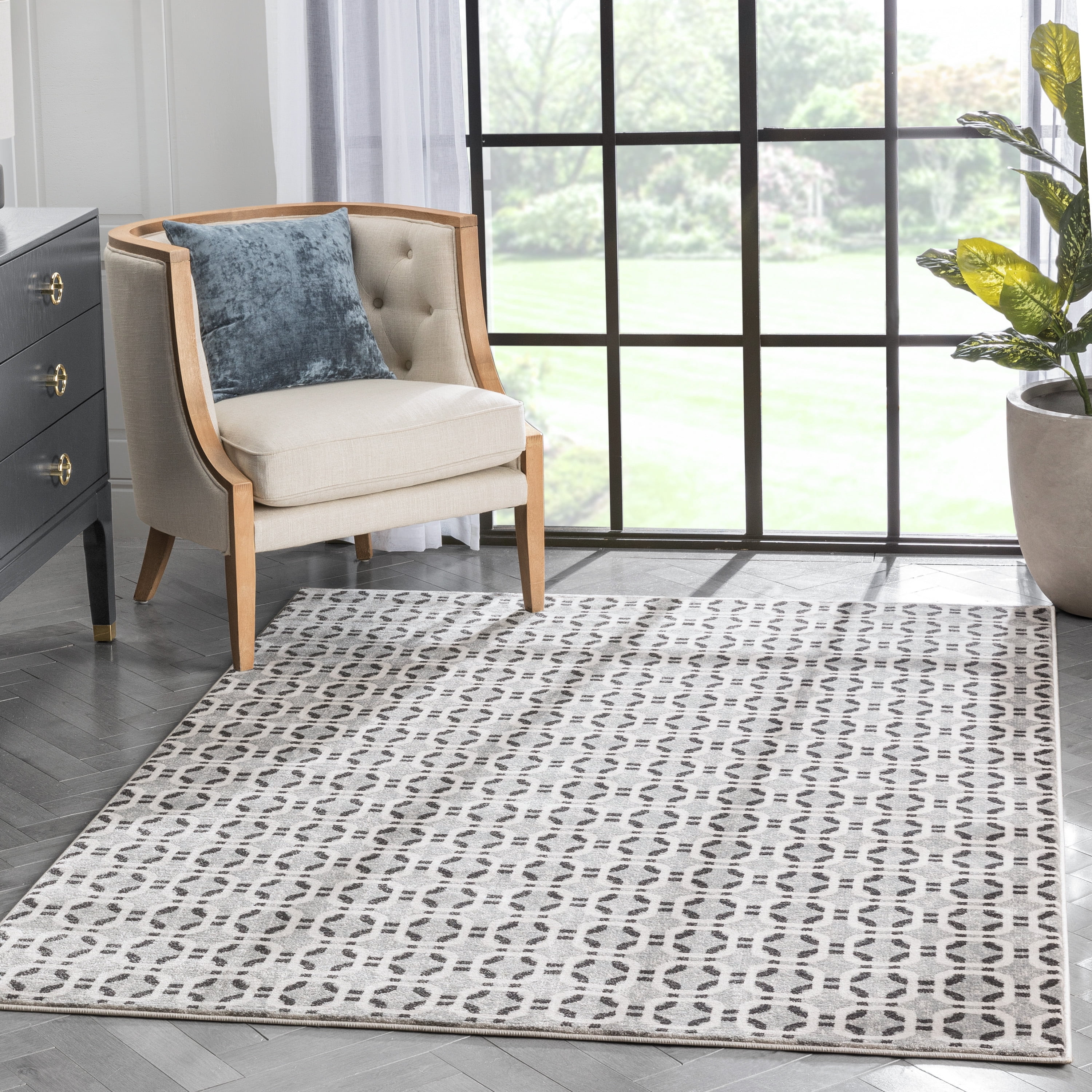 Well Woven Winoneh Light & Grey Boxes Geometric Area Rug 6'7" x 9'3 ...