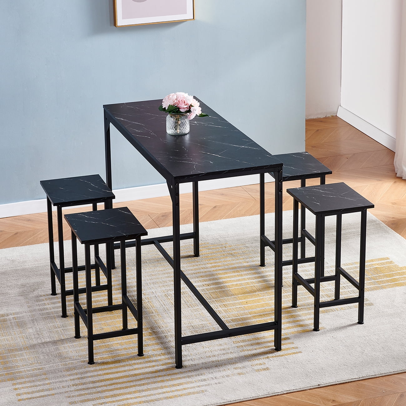 Rectangular Dining Sets Dining Table Set 5 Piece Faux Marble Tabletop 4 ...