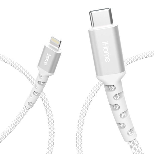iHome Nylon Braided Lightning to USB-C Cable, White, 6' - Walmart.com