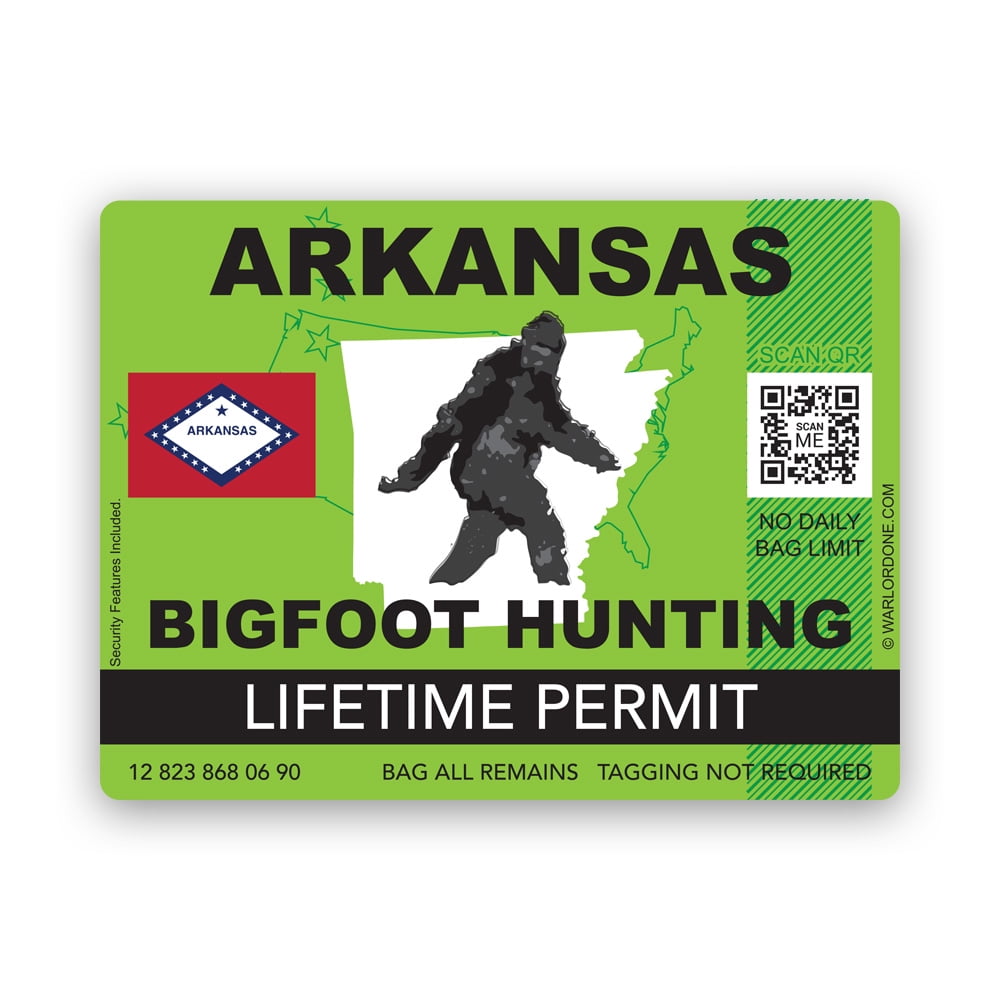 Arkansas Bigfoot Hunting Permit Sticker Decal - Self Adhesive Vinyl ...