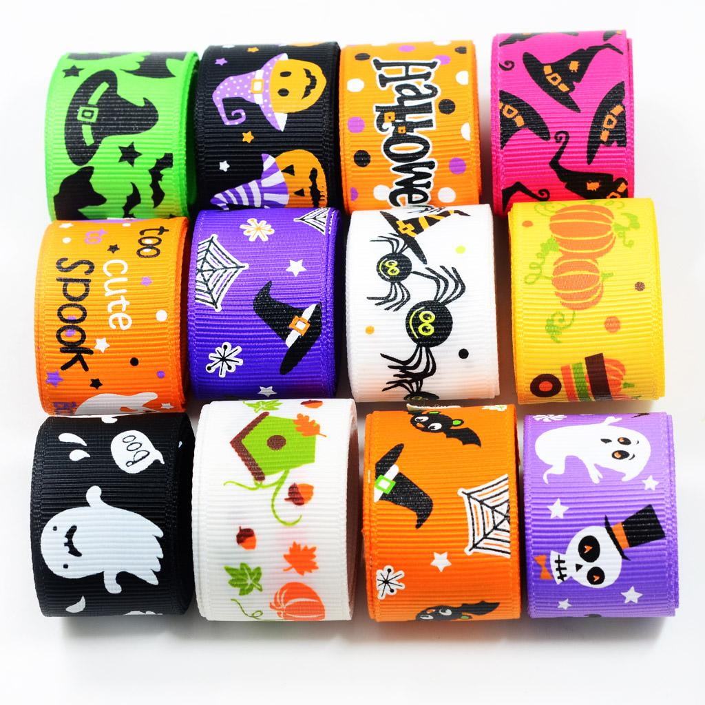 12 Pack 25mm Wide Halloween Grosgrain Ribbons Pumpkin Printed Ribbons ...