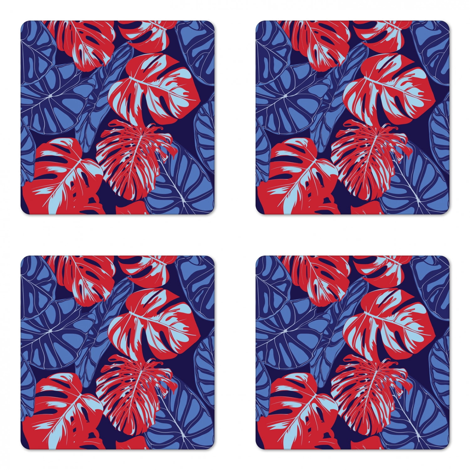 Aloha Coaster Set of 4, Close Up Graphic Image of Monstera and Alocasia ...