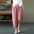 ANINEO Pants Trousers Solid Color Elastic Womens Waist Pocket Loose ...