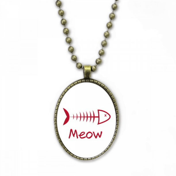 Fish Bone Mewing Animal Cartoon Necklace Vintage Chain Bead Pendant ...