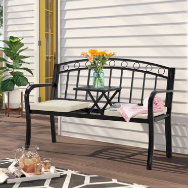 AVAWING Outdoor Patio Garden Bench, Heavy Duty Steel Double Seat for ...