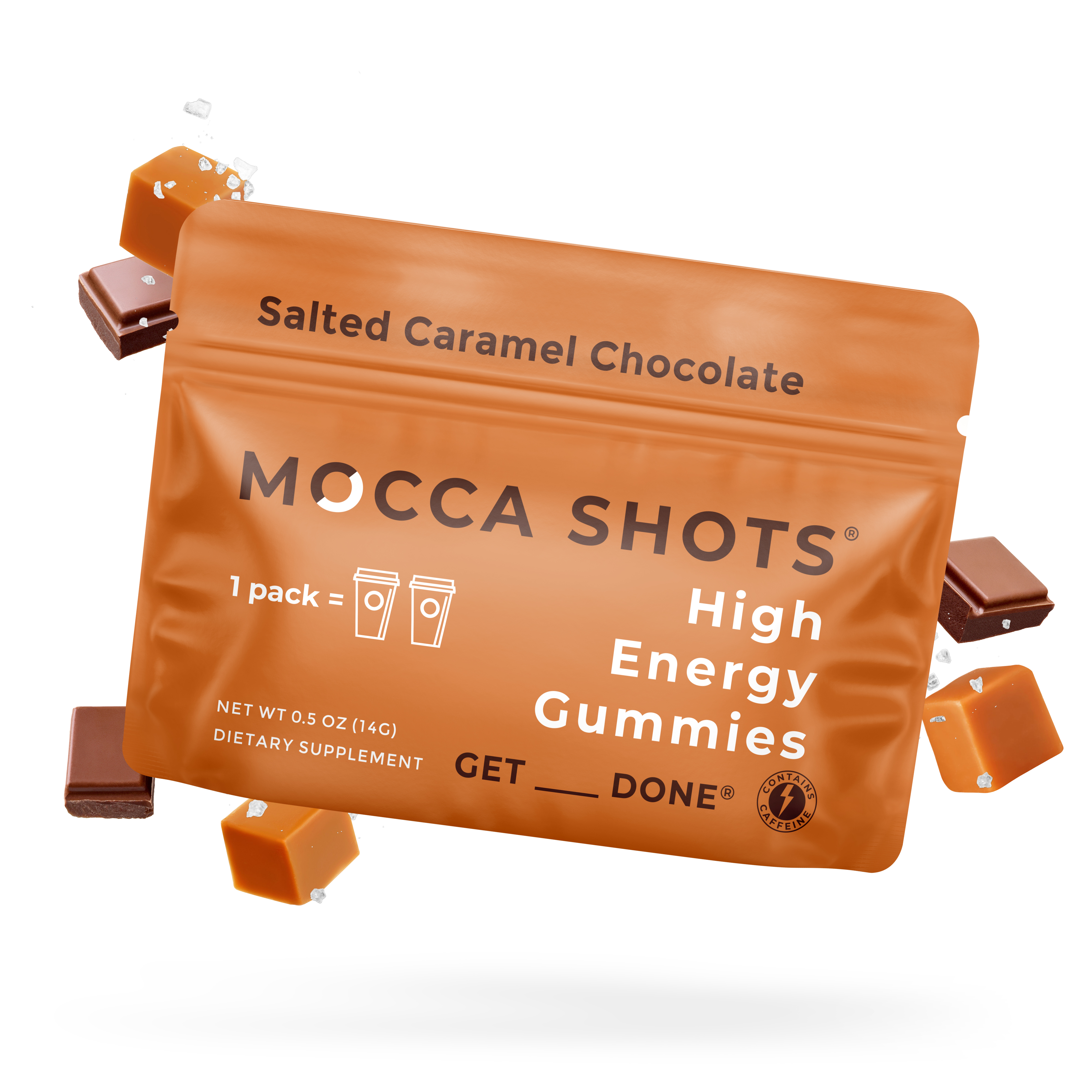 Mocca Shots Salted Caramel Chocolate Energy Gummy Candy Flavor Shot (12 ...