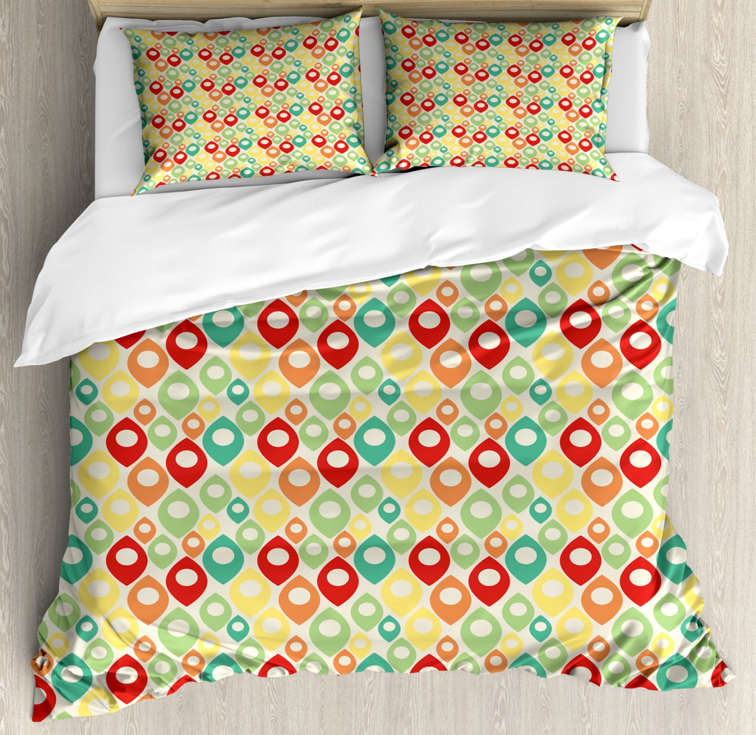 Abstract Queen Size Duvet Cover Set, Vintage Rainbow Colored Geometric ...