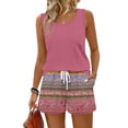 Boho Print 2-Piece Set for Women - Solid Square Neck Tank Top ...