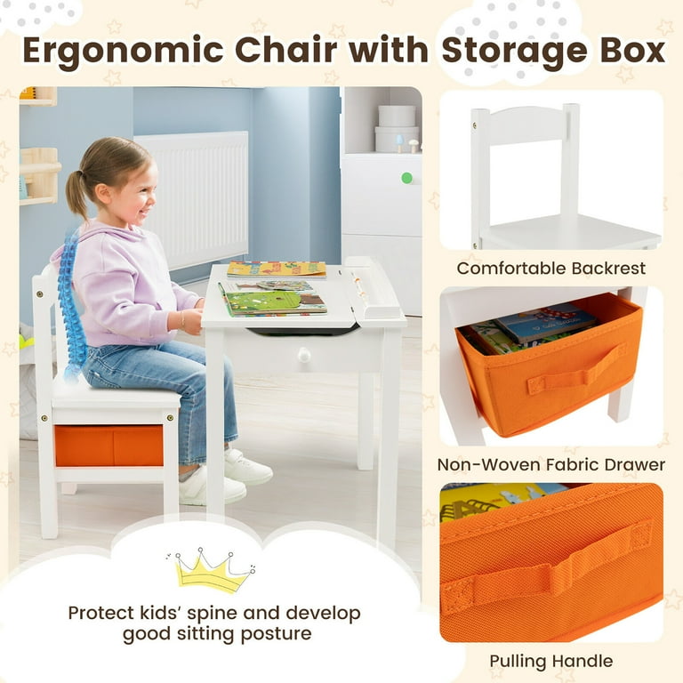 Flip Top Kids Activity Table and Chair Set with Hidden Storage Space Fun and Organized Playtime Furniture White