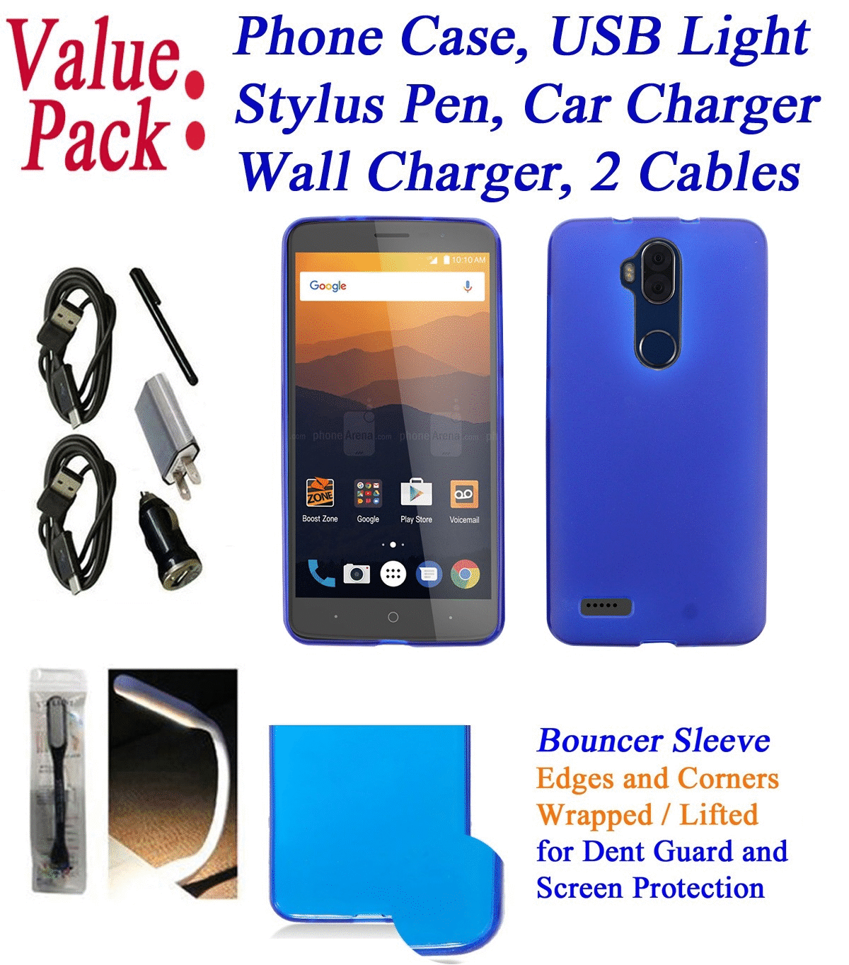 ~Value Pack~ for 6" ZTE Max Blue 4G LTE maxblue Case Phone Case Bouncer ...
