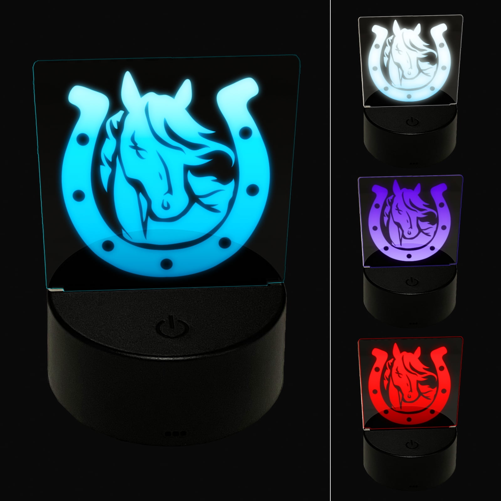 Horse in Horseshoe LED Night Light Sign 3D Illusion Desk Nightstand ...