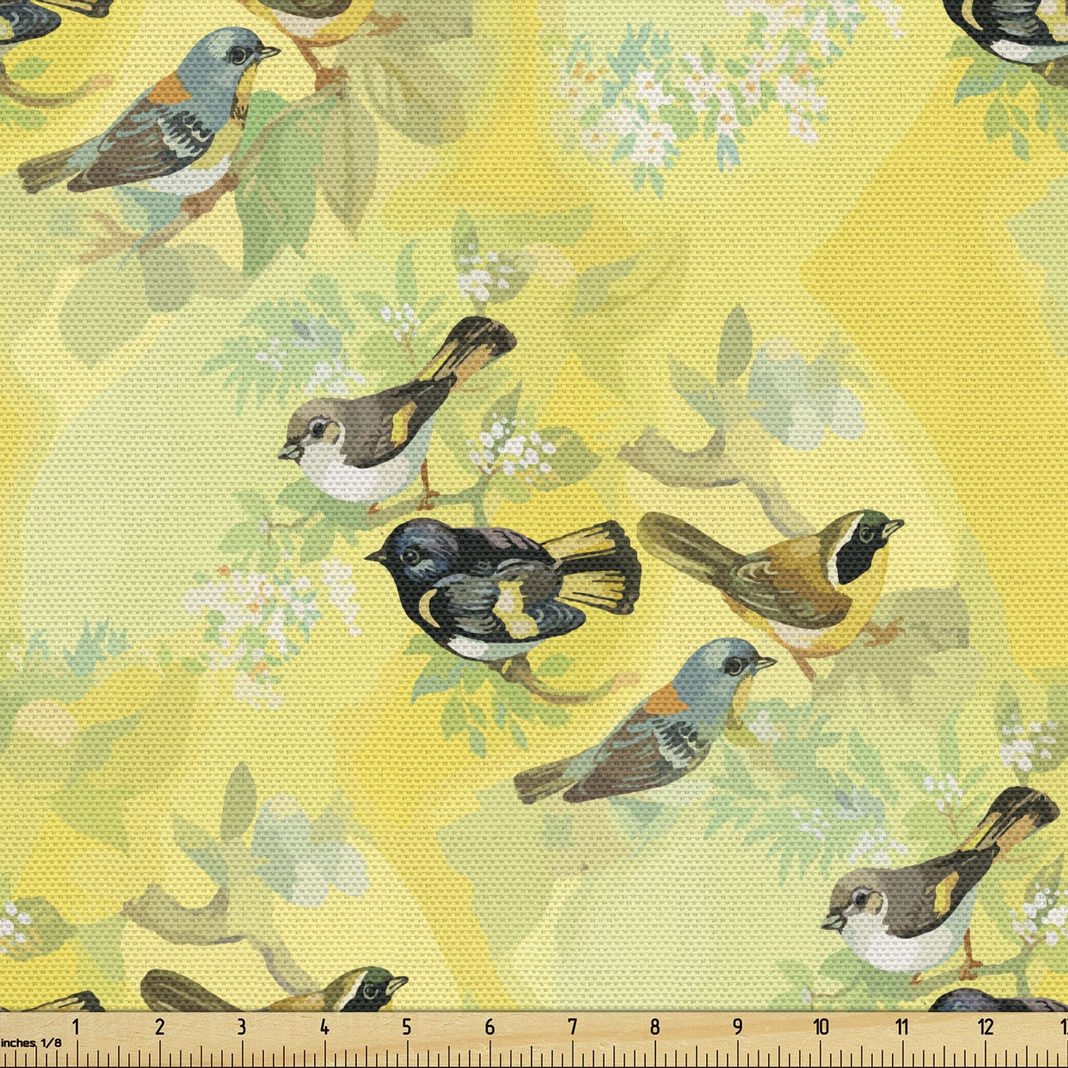 Bird Fabric by the Yard, Little Birds on Spring Branches in Watercolor ...
