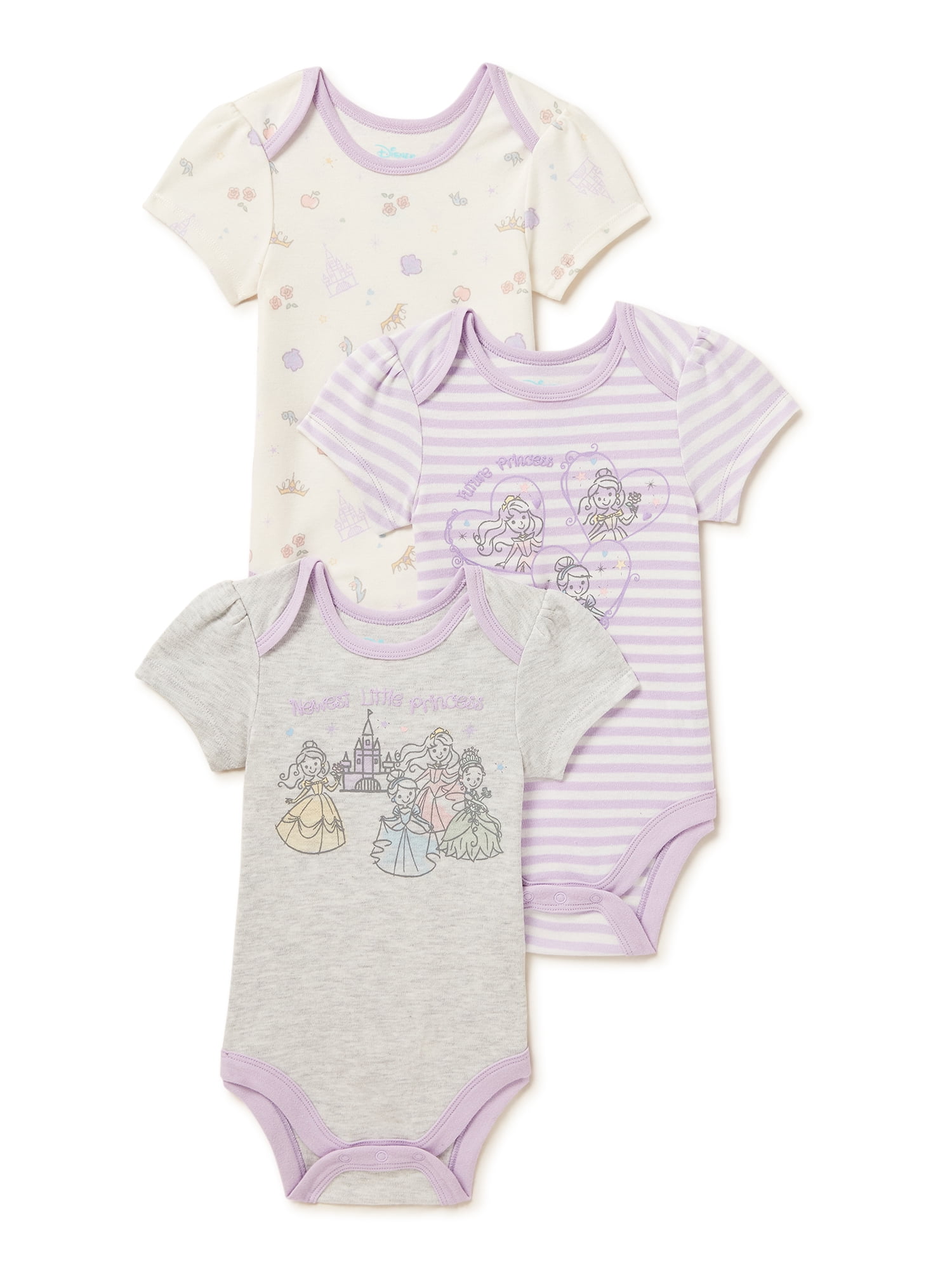 Disney Princess Baby Unisex Bodysuit, 3-Pack, Sizes 0-12M - Walmart.com