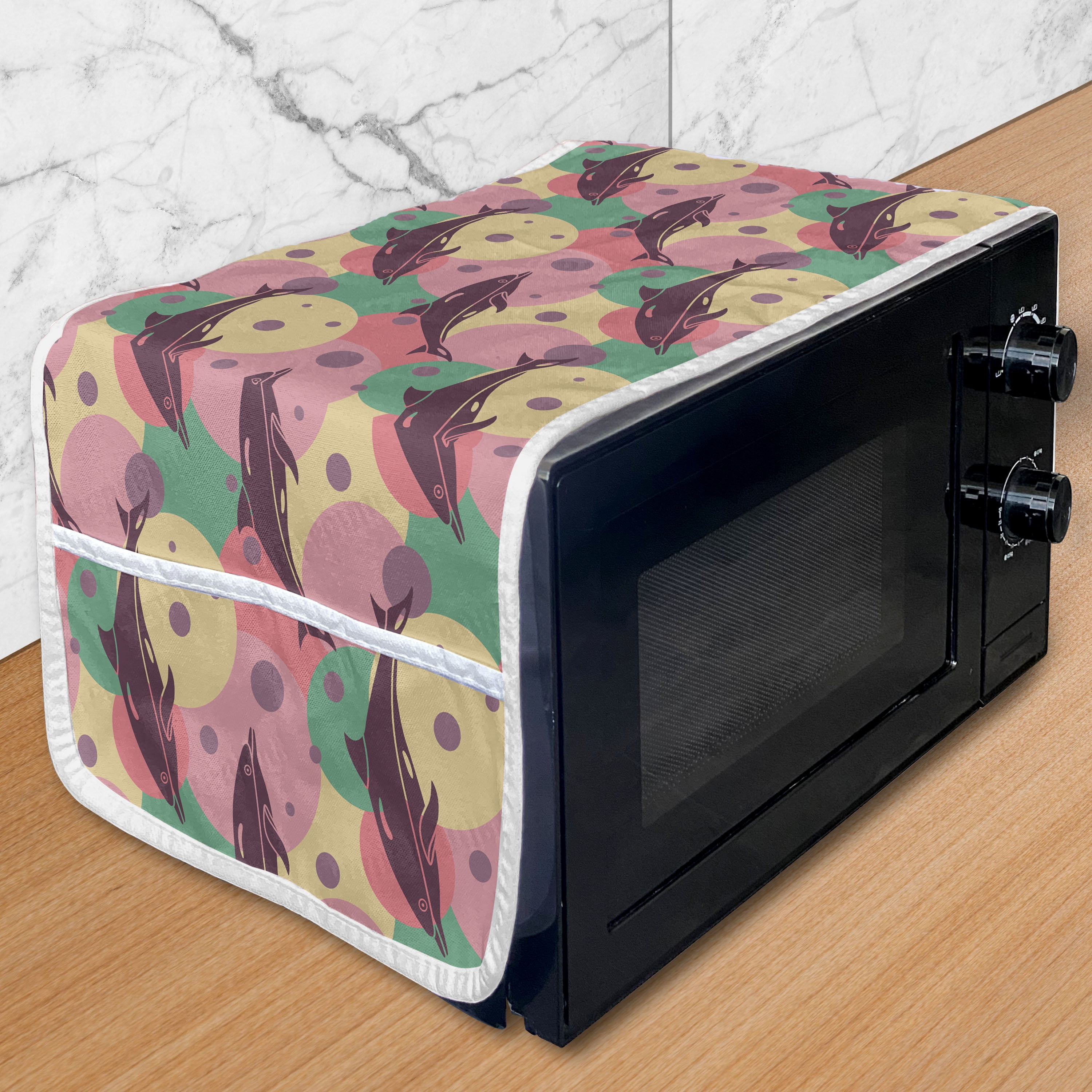 Aquatic Microwave Oven Cover, Dolphins Underwater Bubbles Colorful ...
