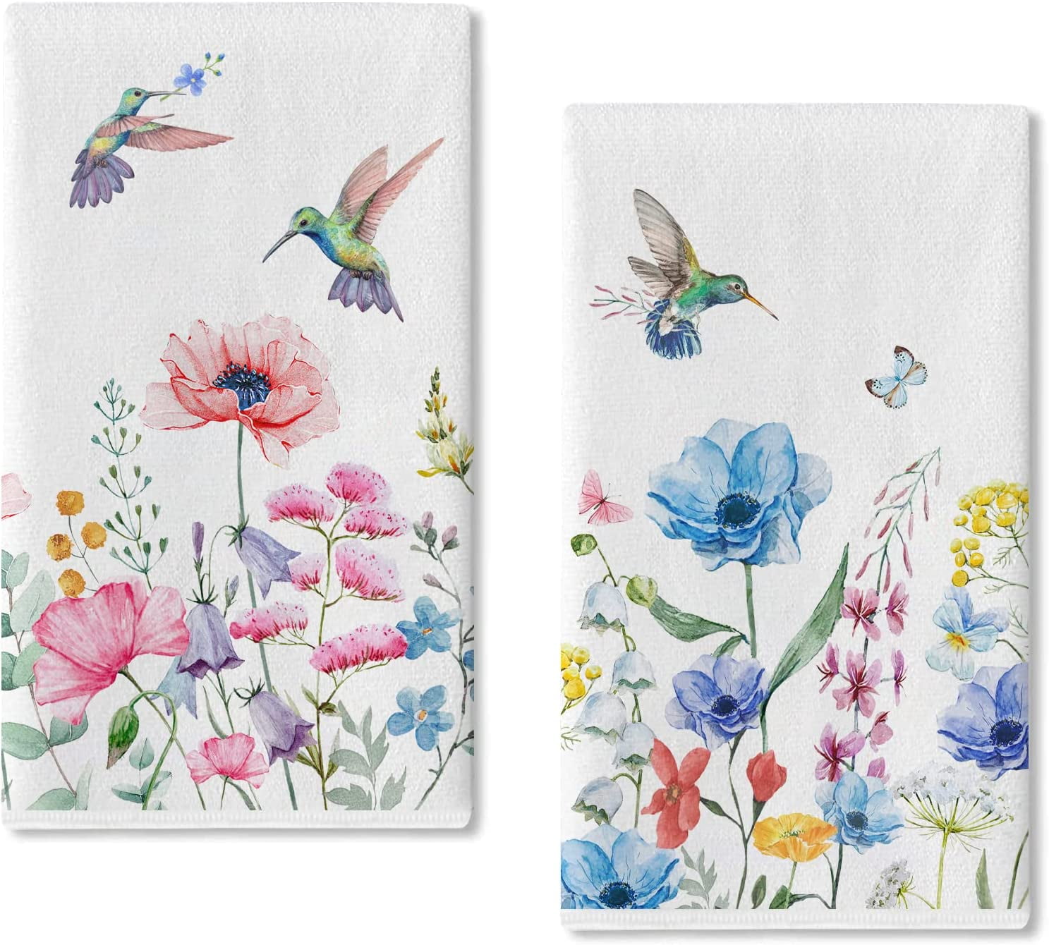 JOOCAR Kitchen Towels, Summer Floral Hummingbird Anemone Flower ...