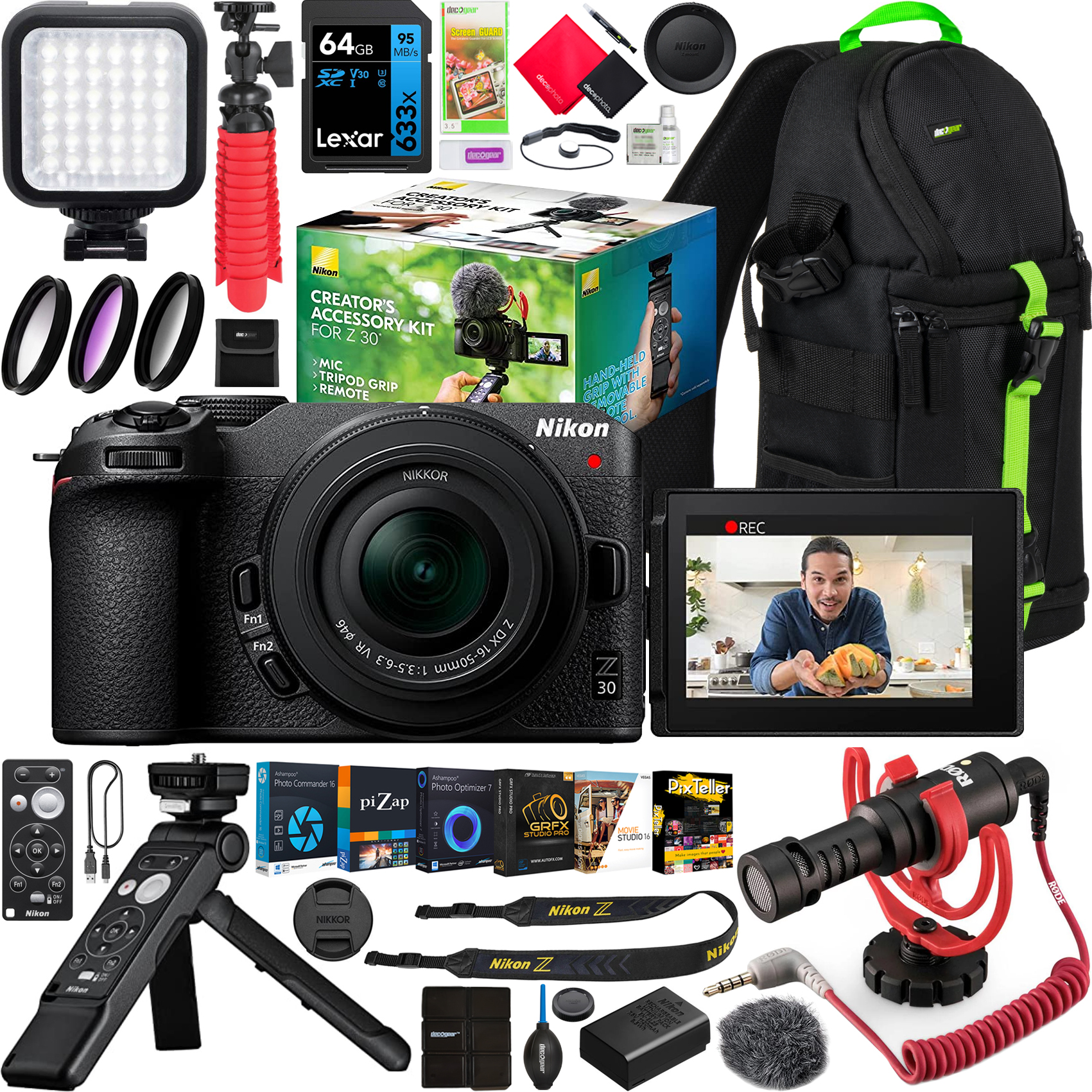 Nikon Z30 Mirrorless 4K Camera with Creators Accessory Kit and 16-50mm ...