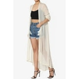 Women's PLUS Sheer Mesh Long Sleeve Open Front Maxi Cardigan Mid-Calf ...
