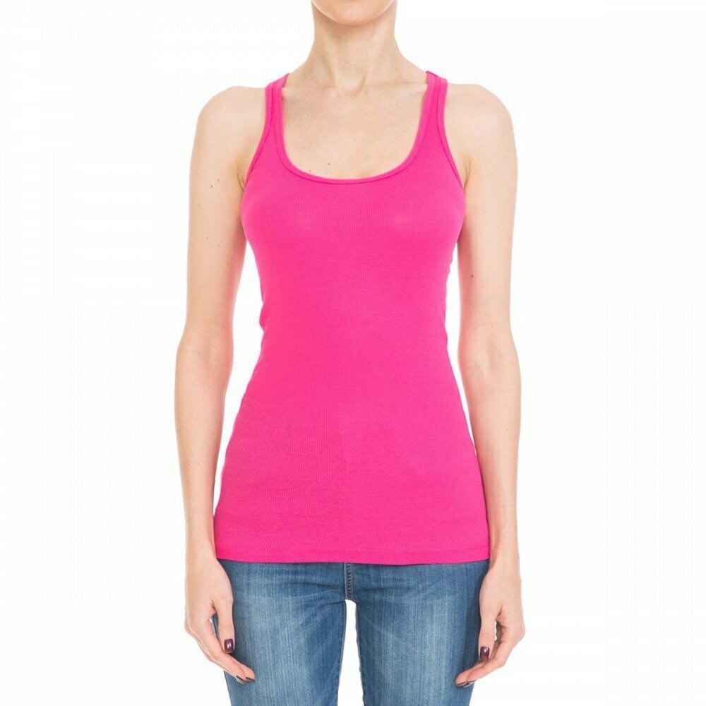Basic Ribbed Stretchy_Racerback_Plain Long Tank Top_Muscle Shirt - Walmart.com