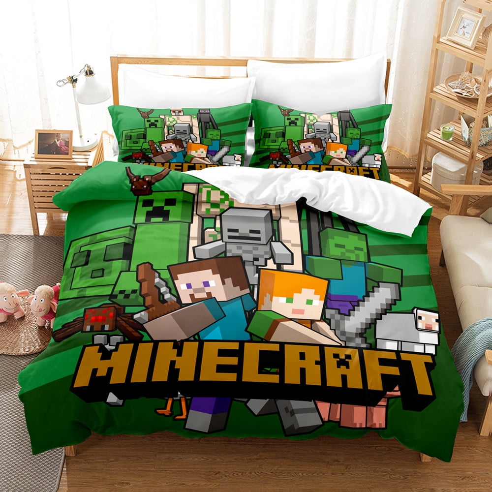 Duvet Cover Set Single Size Children Boys Girls Bedroom Minecraft ...