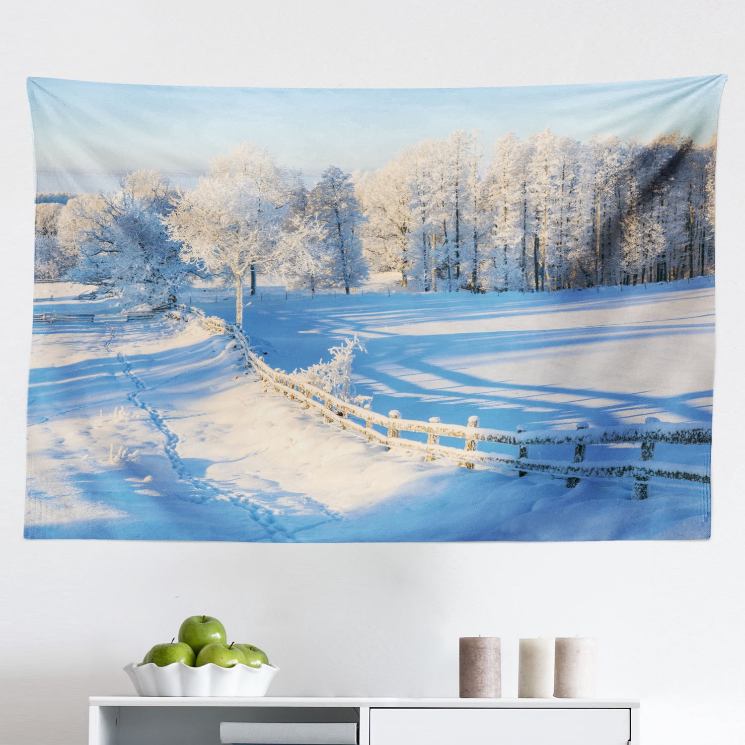 Farmland Tapestry, Bamboo Fence Covered by Ivy Daisy Flower Blooms ...