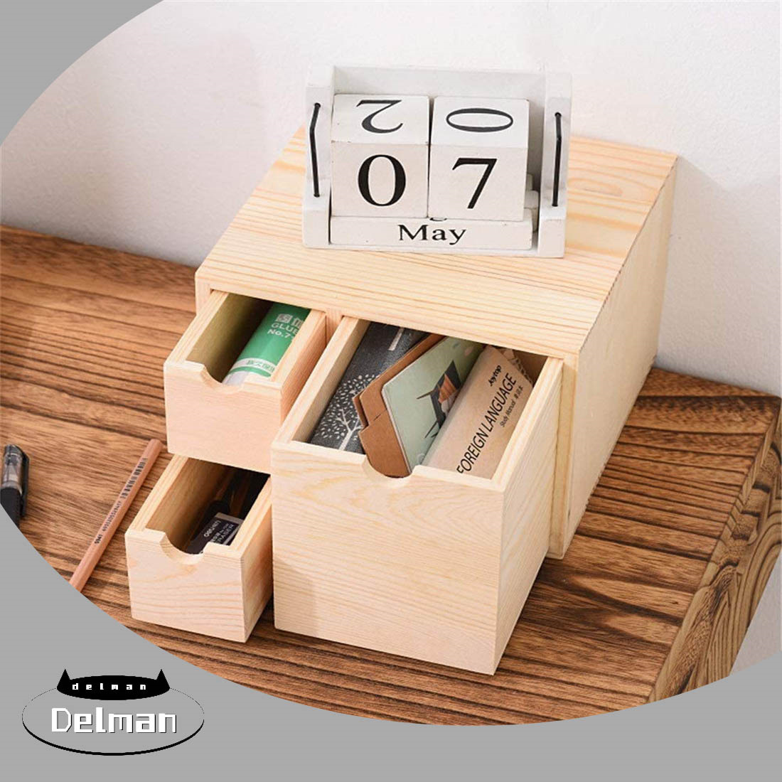Desktop Organizer Mini Desk Organizer Storage With Drawers Wood Shelf ...