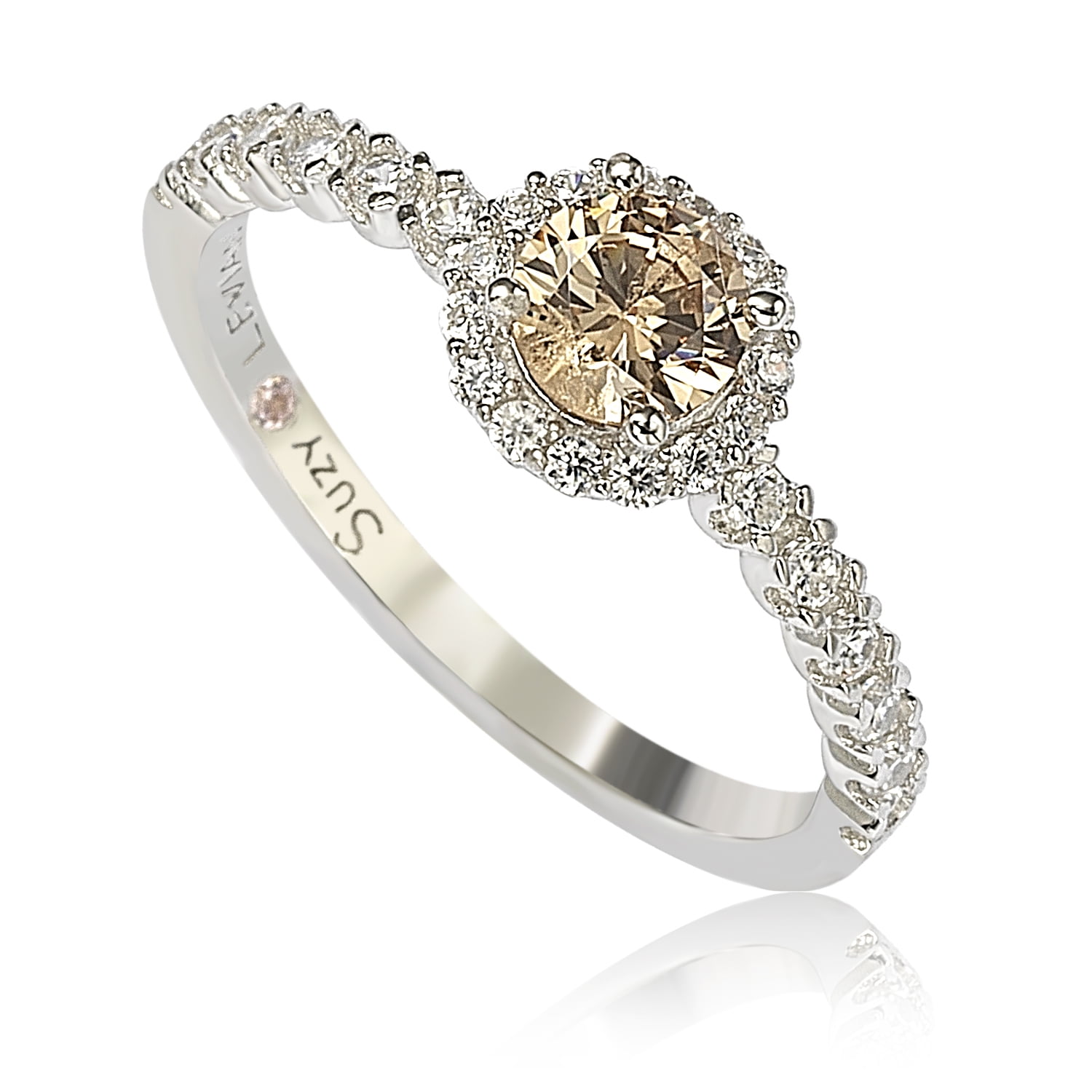 Suzy Levian - Sterling Silver Brown Cubic Zirconia Petite Bridal Ring ...