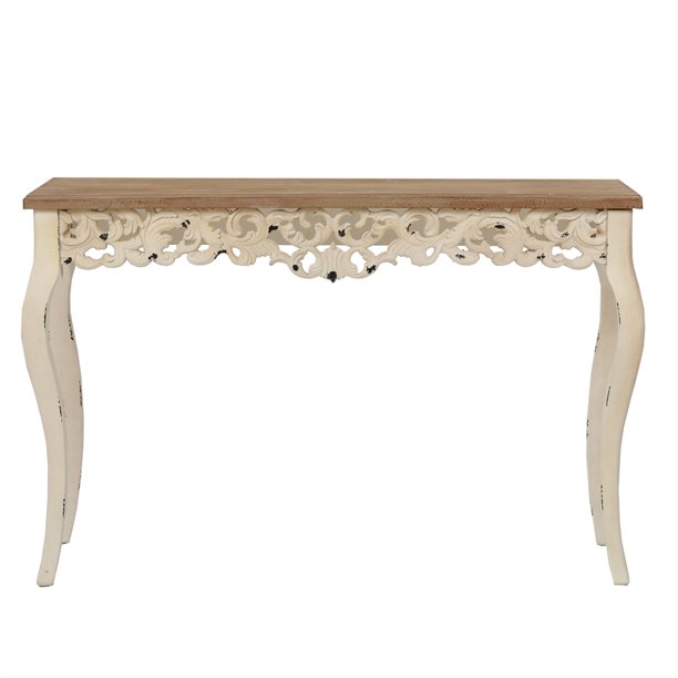 Pemberly Row Wood Console Entry Table in Off White and Natural ...