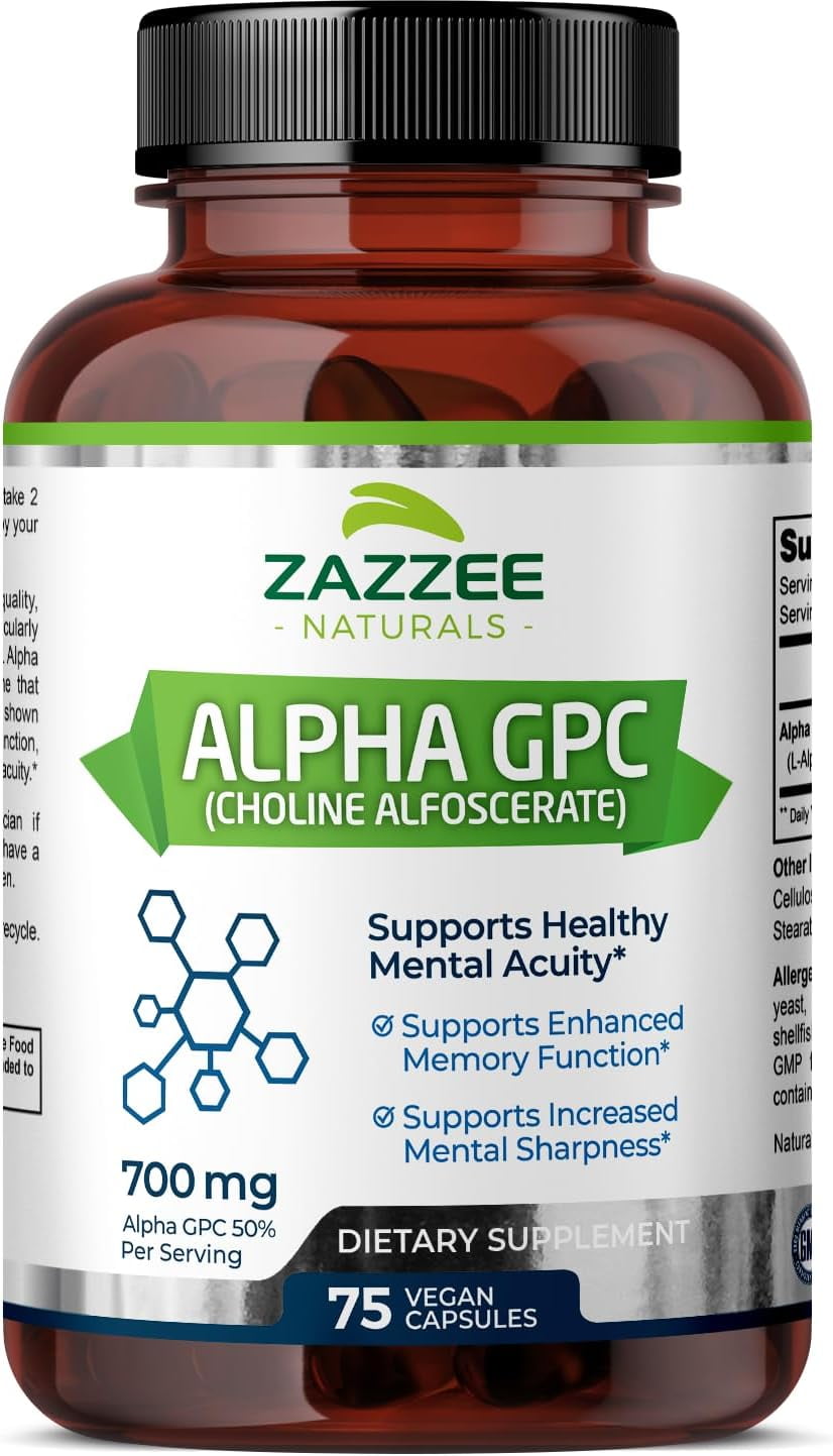 Zazzee Naturals Alpha GPC Choline Alfoscerate 600 Mg 75 Veggie Capsules ...