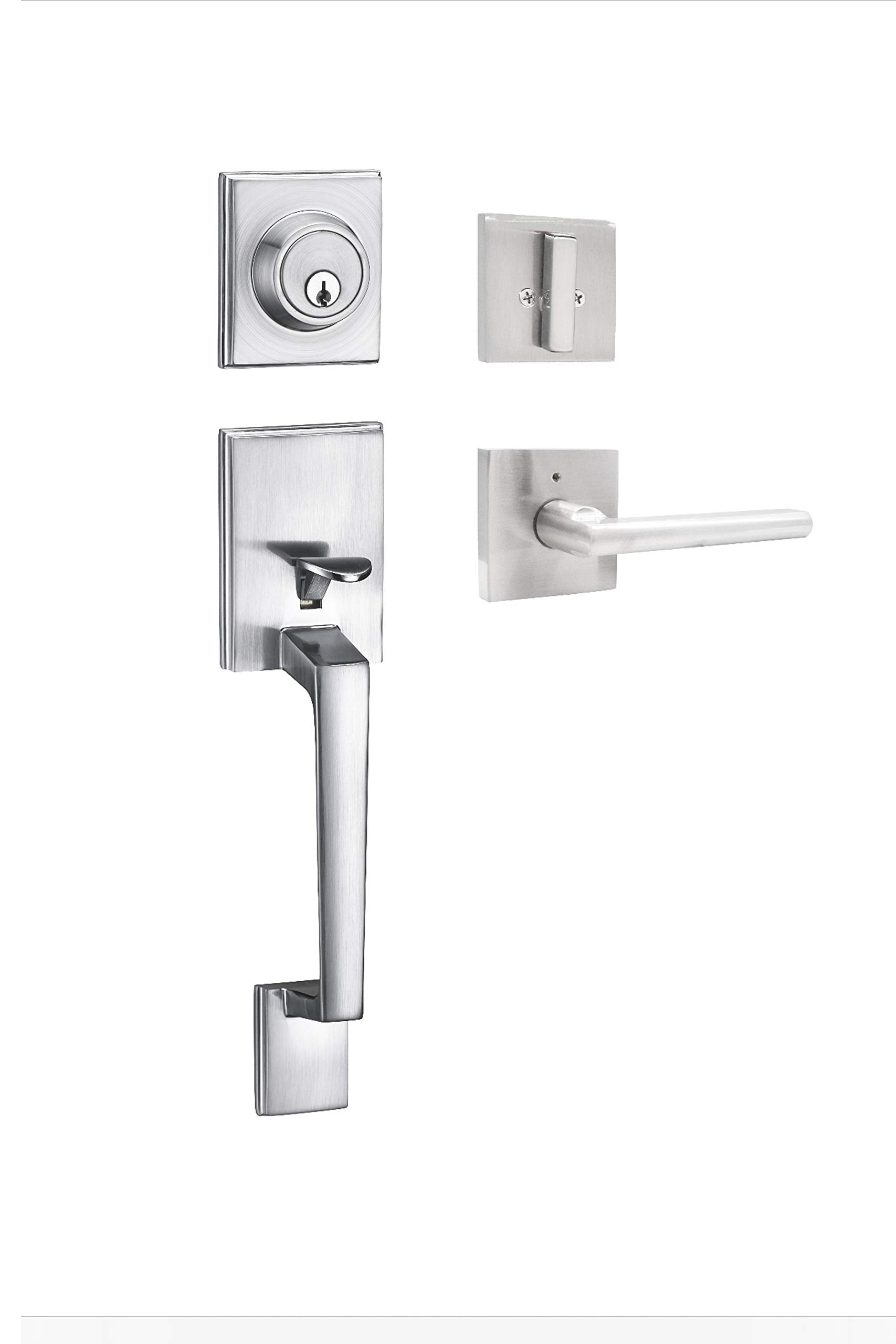 Modern Exterior Square Door Handle and Deadbolt Lock Handleset (Chrome ...