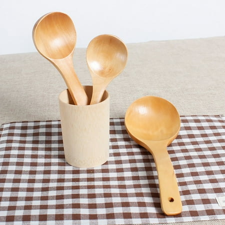 AMERTEER Fashion Wooden Curved Handle Soup Rice Big Spoon Home ...