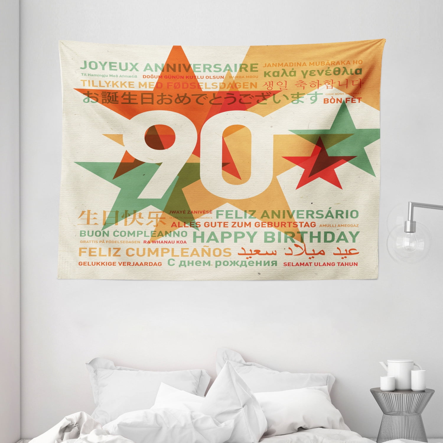 90th Birthday Decorations Tapestry, Old Age Celebrations from the World ...