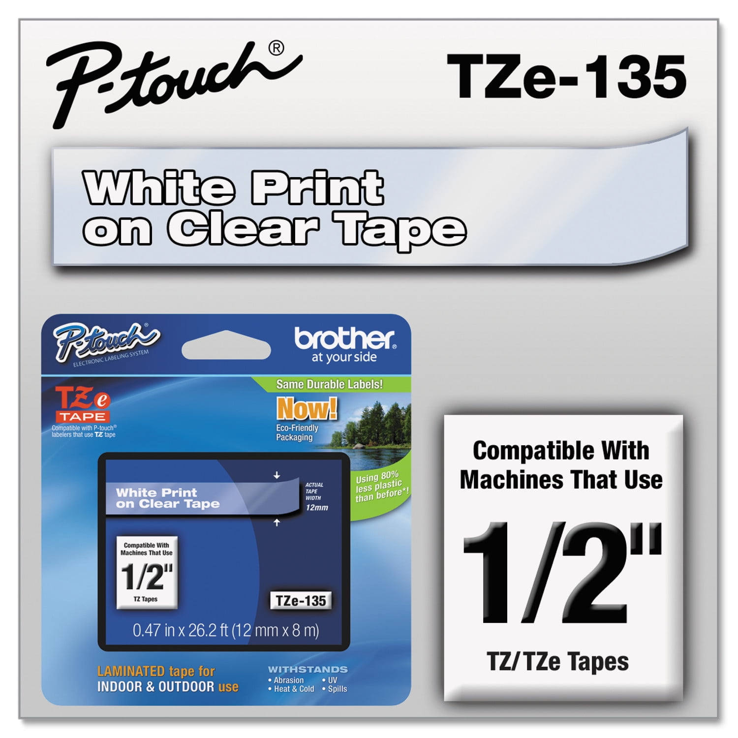 Brother P Touch Tze Standard Adhesive Laminated Labeling Tape 12w White On Clear