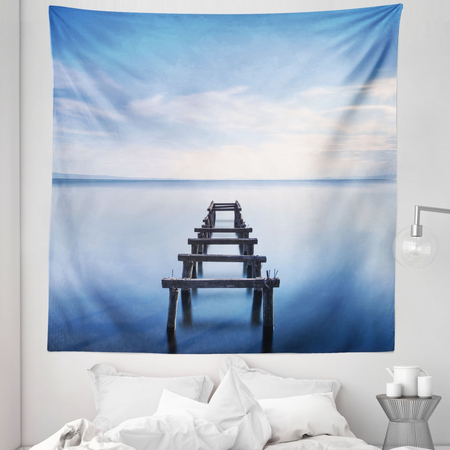Nautical Tapestry, Old Jetty in the Lake with Blue Sky Horizon ...
