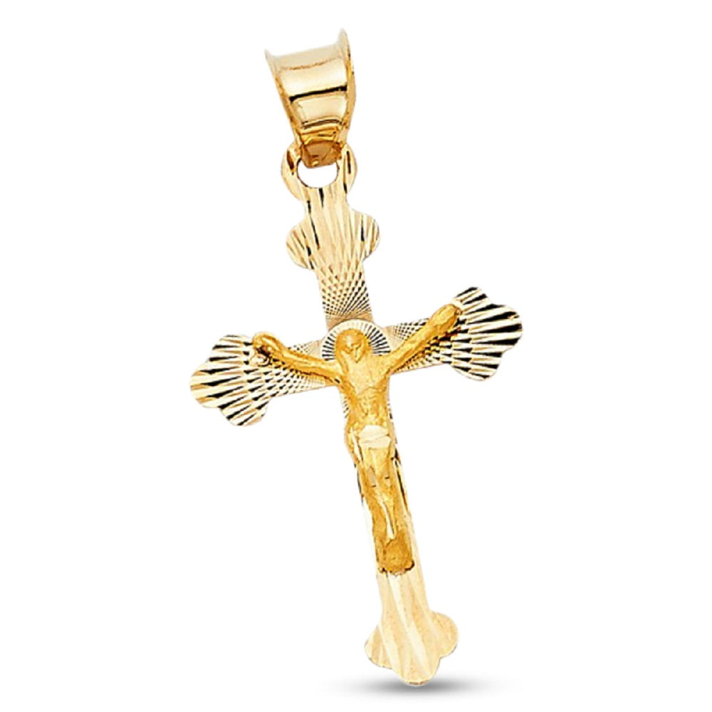 Jesus Cross Diamond Cut Stamp Crucifix Pendant Genuine 14k Yellow Gold ...