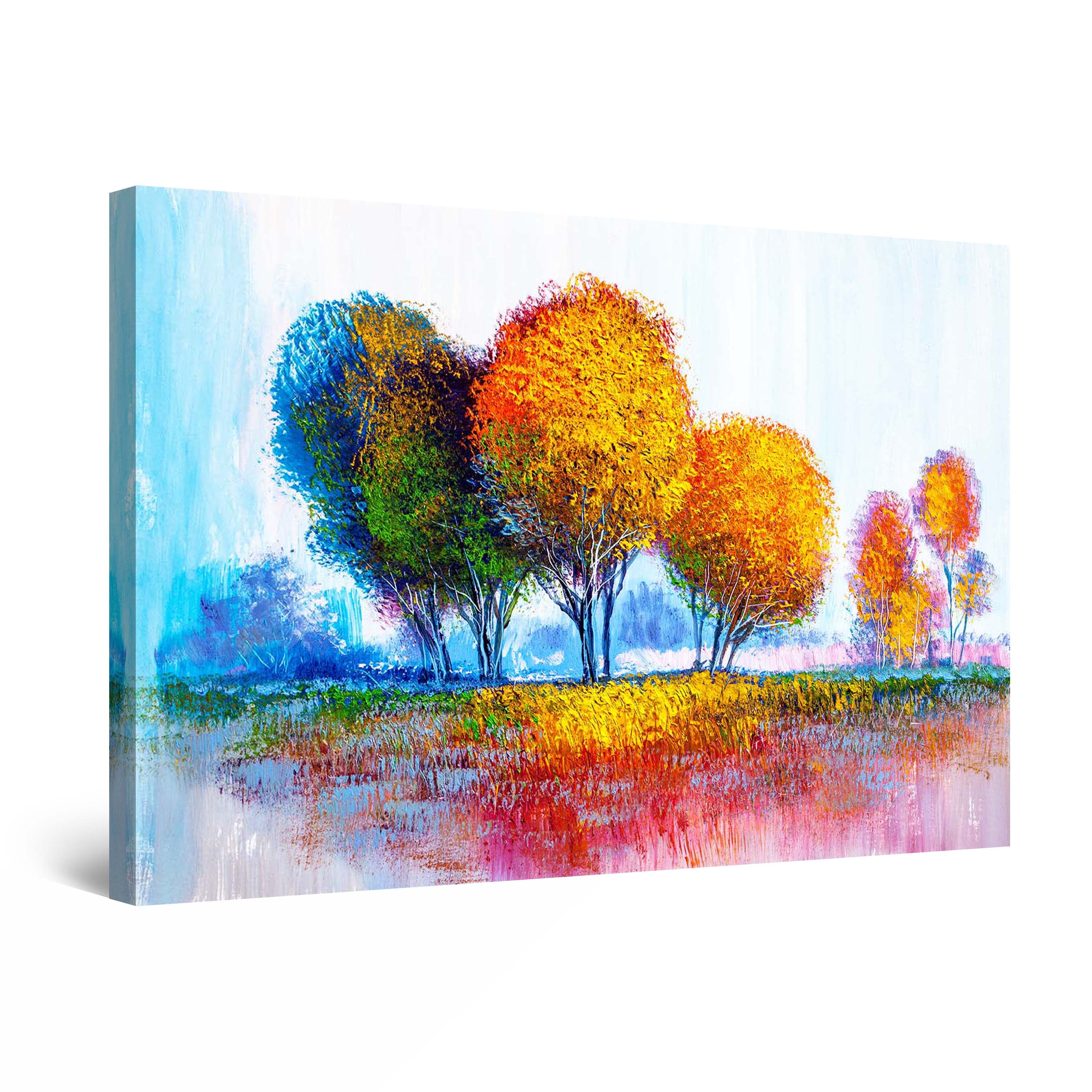 Startonight Canvas Wall Art Abstract Rainbow Trees Painting Golden Pink ...