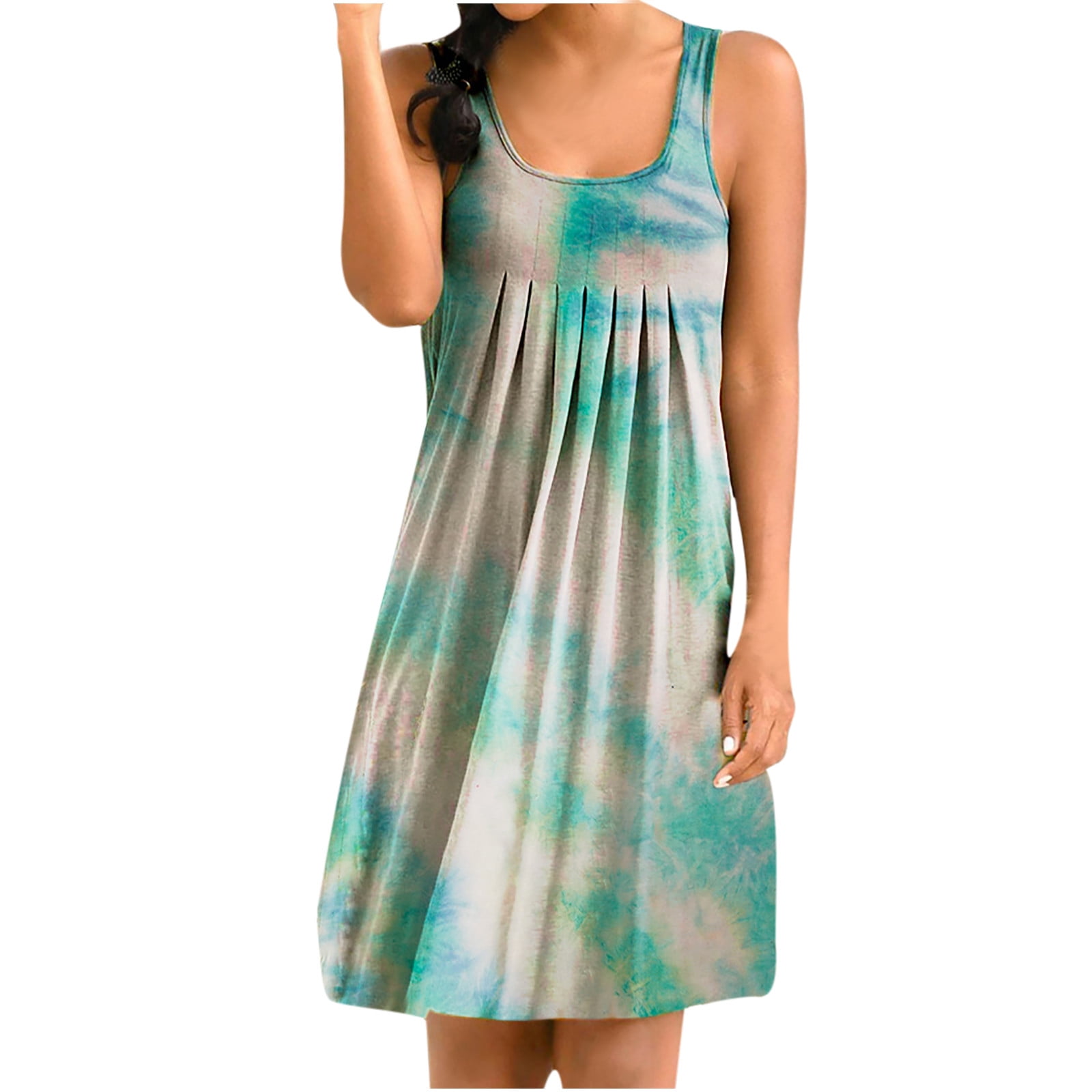 Puntoco Womens Plus Size Clearance Dresses Women Print O Neck Tank
