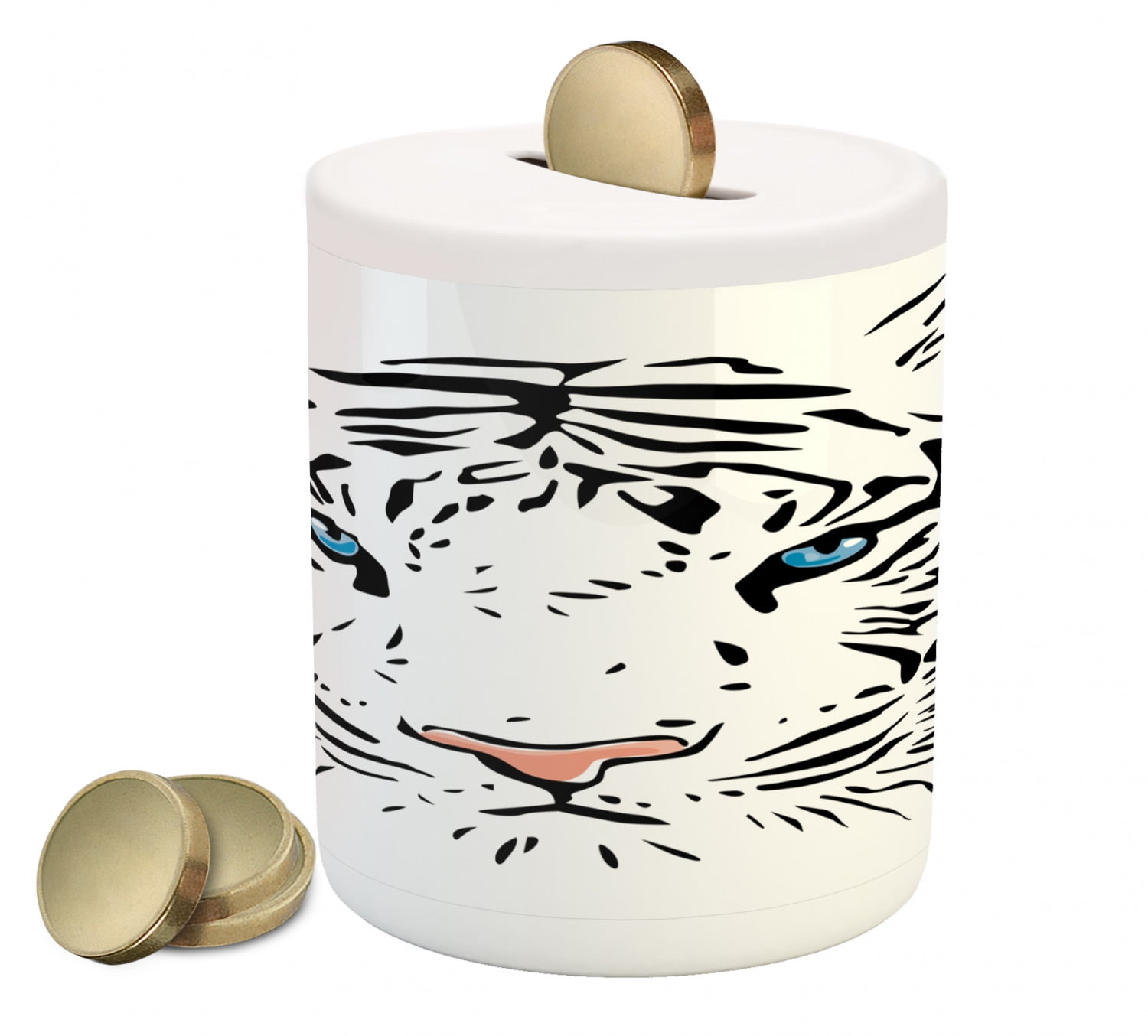 Tattoo Piggy Bank, Head of Magnificent Rare White Albino Tiger with ...