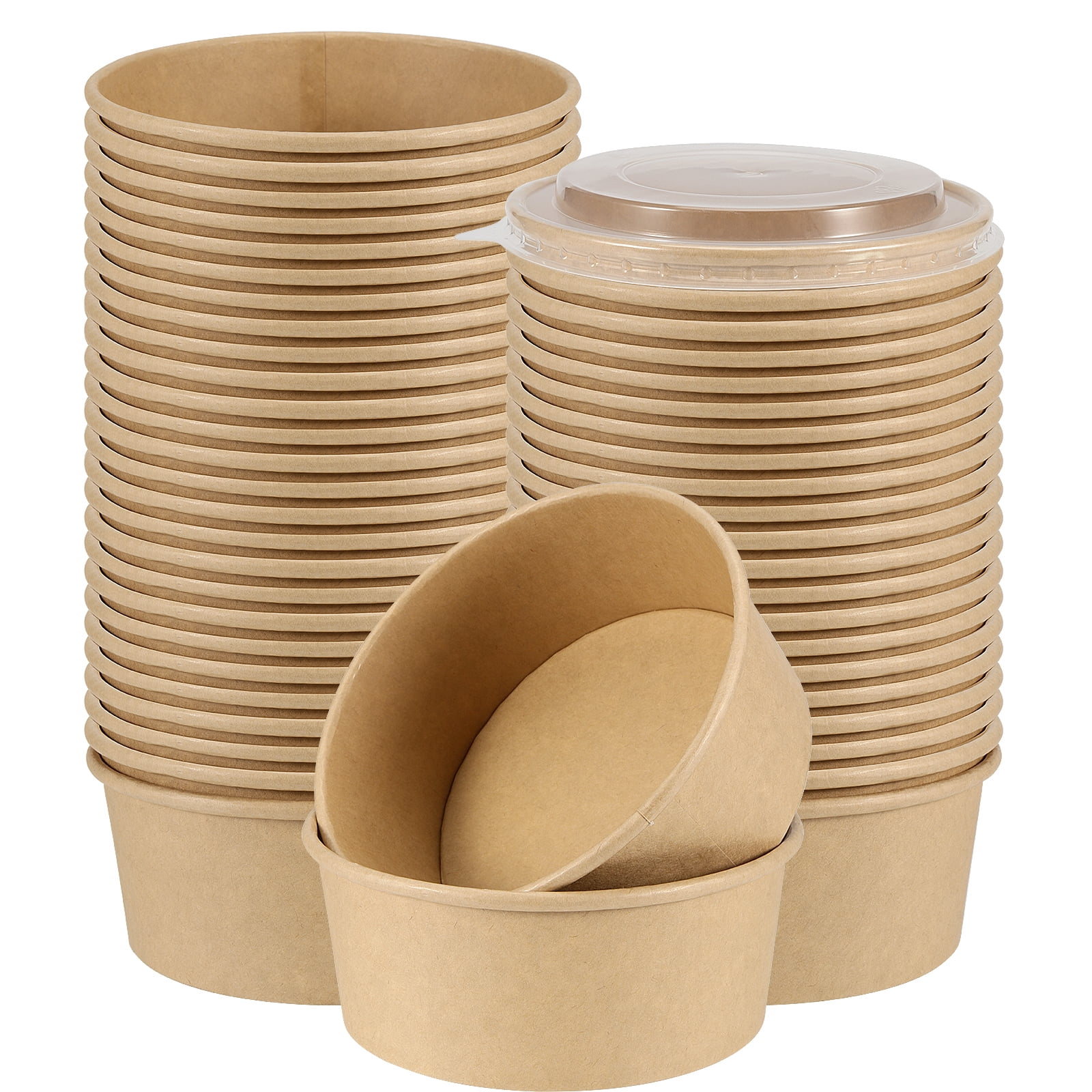 KOHAND 60 Pack 25 Oz Kraft Paper Bowls with Lids, 750ml Disposable ...