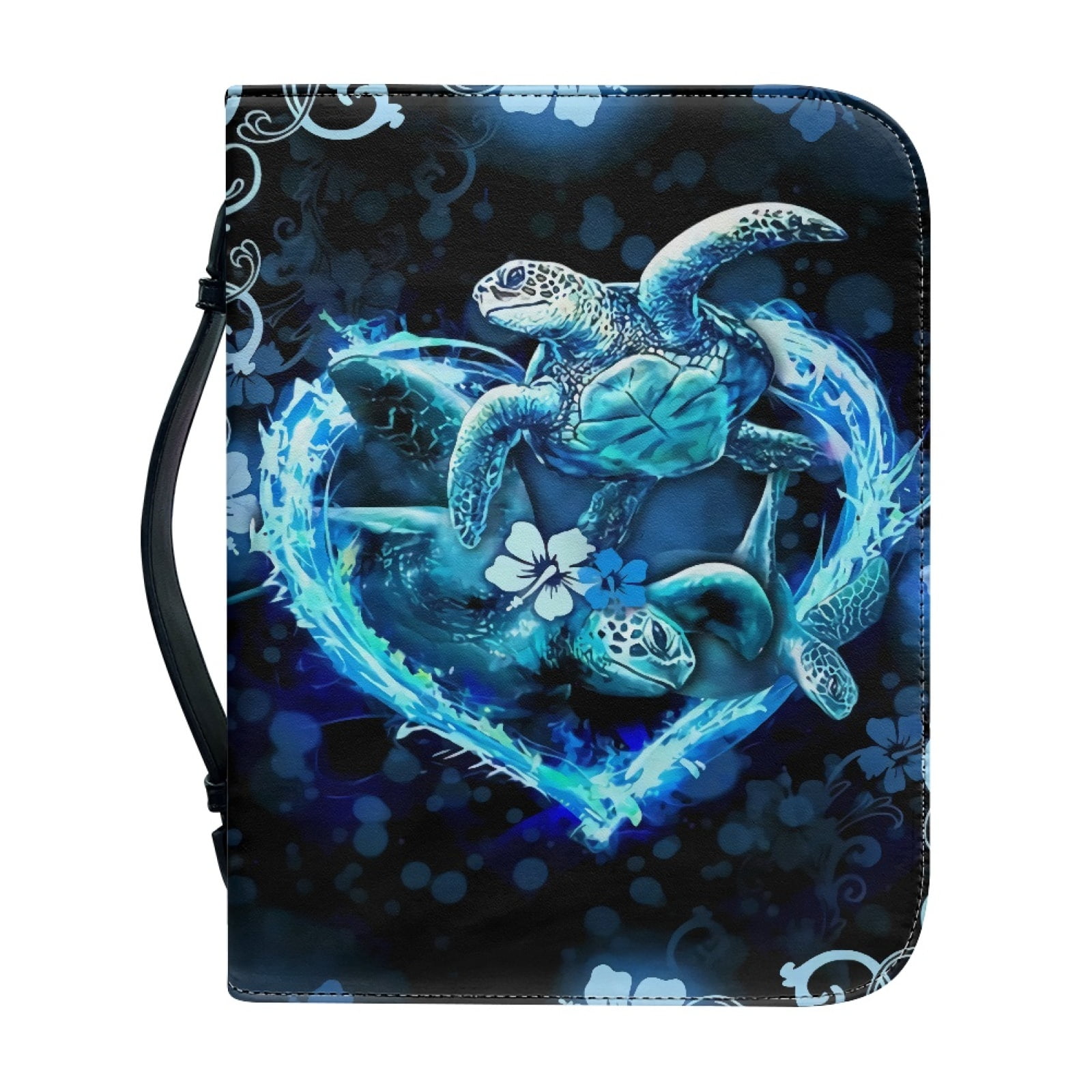 Xoenoiee Sea Turtle Love Heart Hibiscus Floral Pattern Faux Leather ...