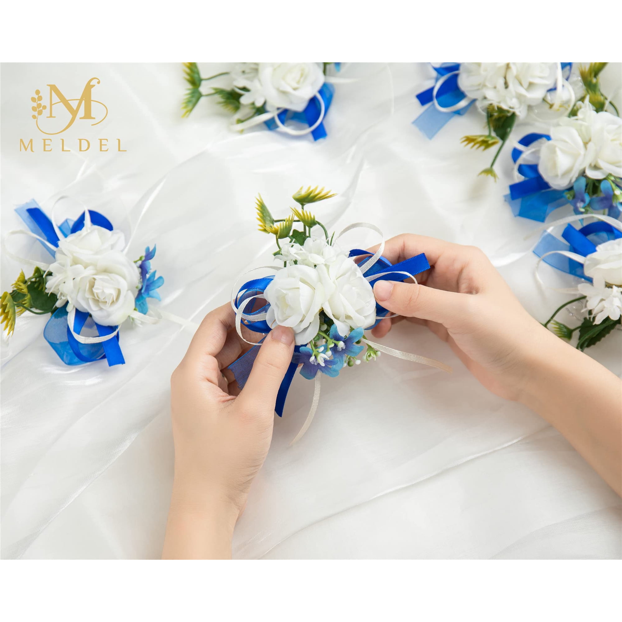 White And Blue Prom Corsage