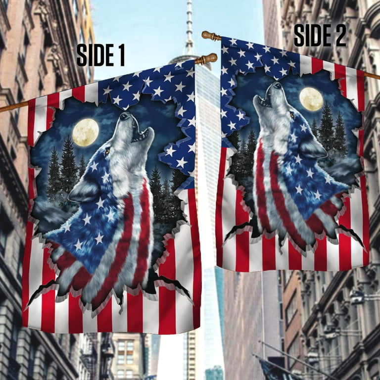 American Flag With Snarling Wolf